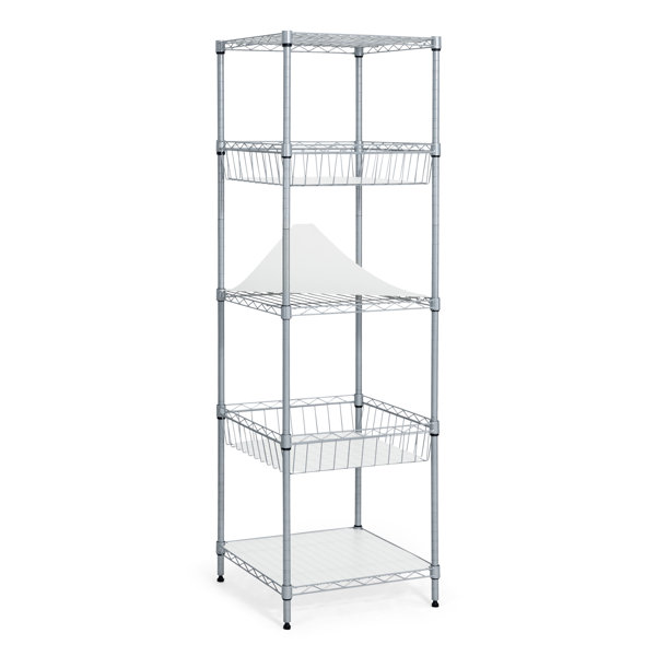 CAPHAUS NSF Adjustable Height 5 Tier Wire Shelving Unit w/ Basket & Liner, Black & Silver ...